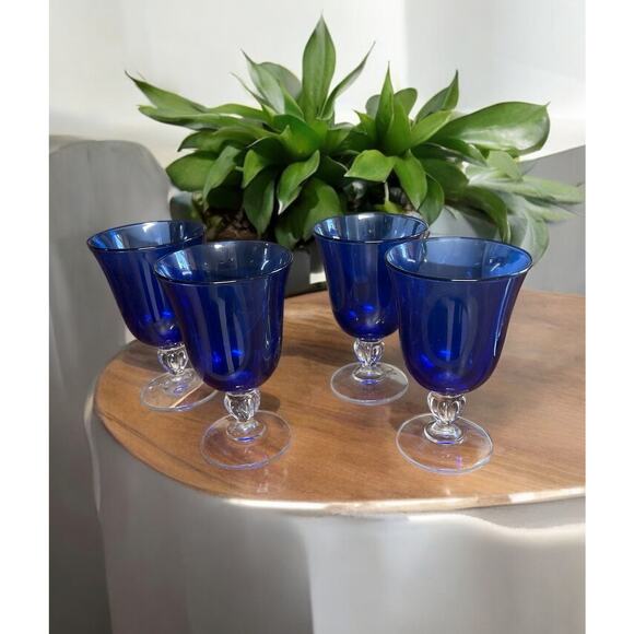 unknown | Dining | Vintage Cobalt Blue Glasses Wine Water Heavy Regency ...